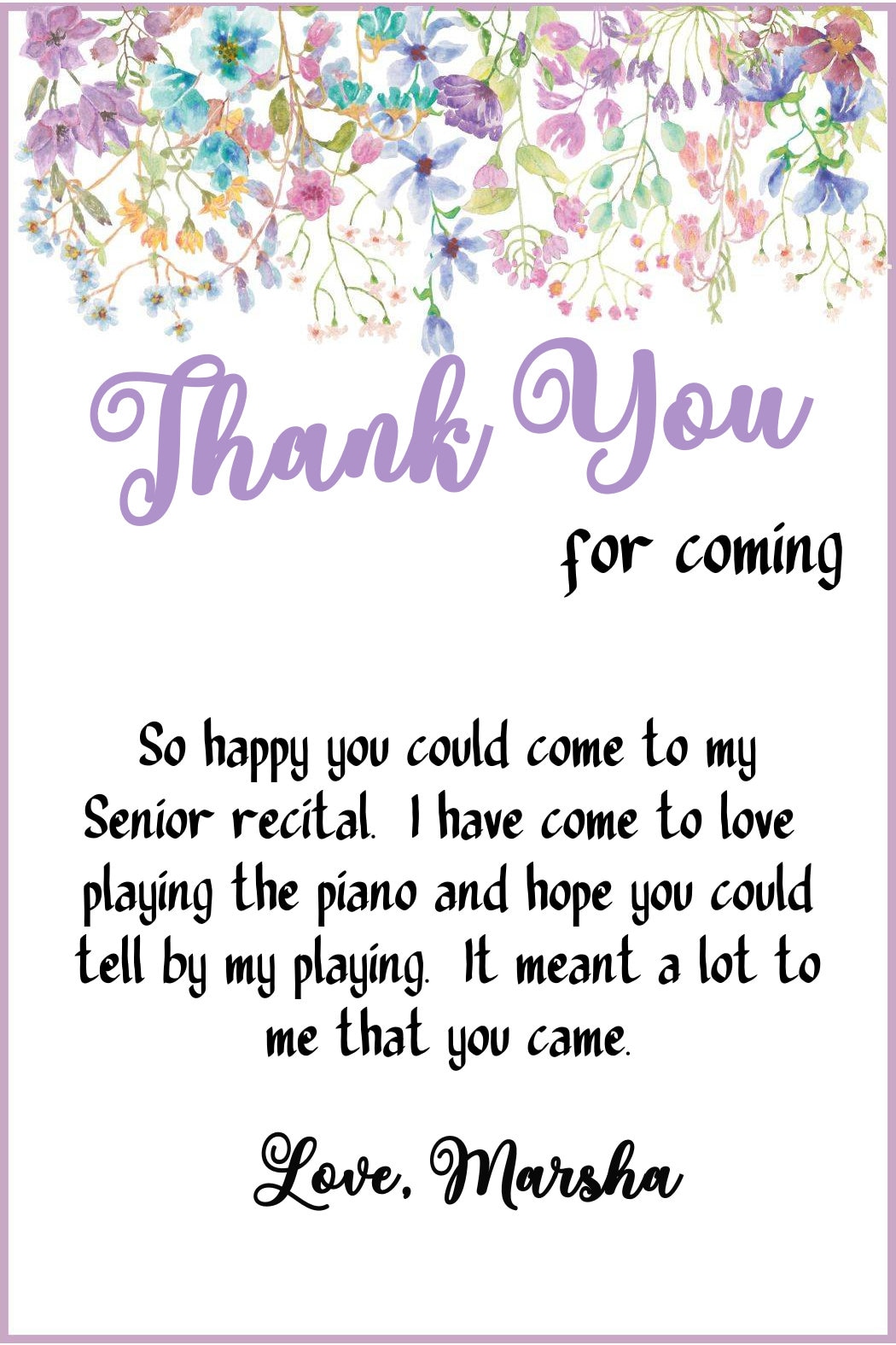 WILDFLOWER KEYS RECITAL Invitation-thank You Card-comment Card-editable ...