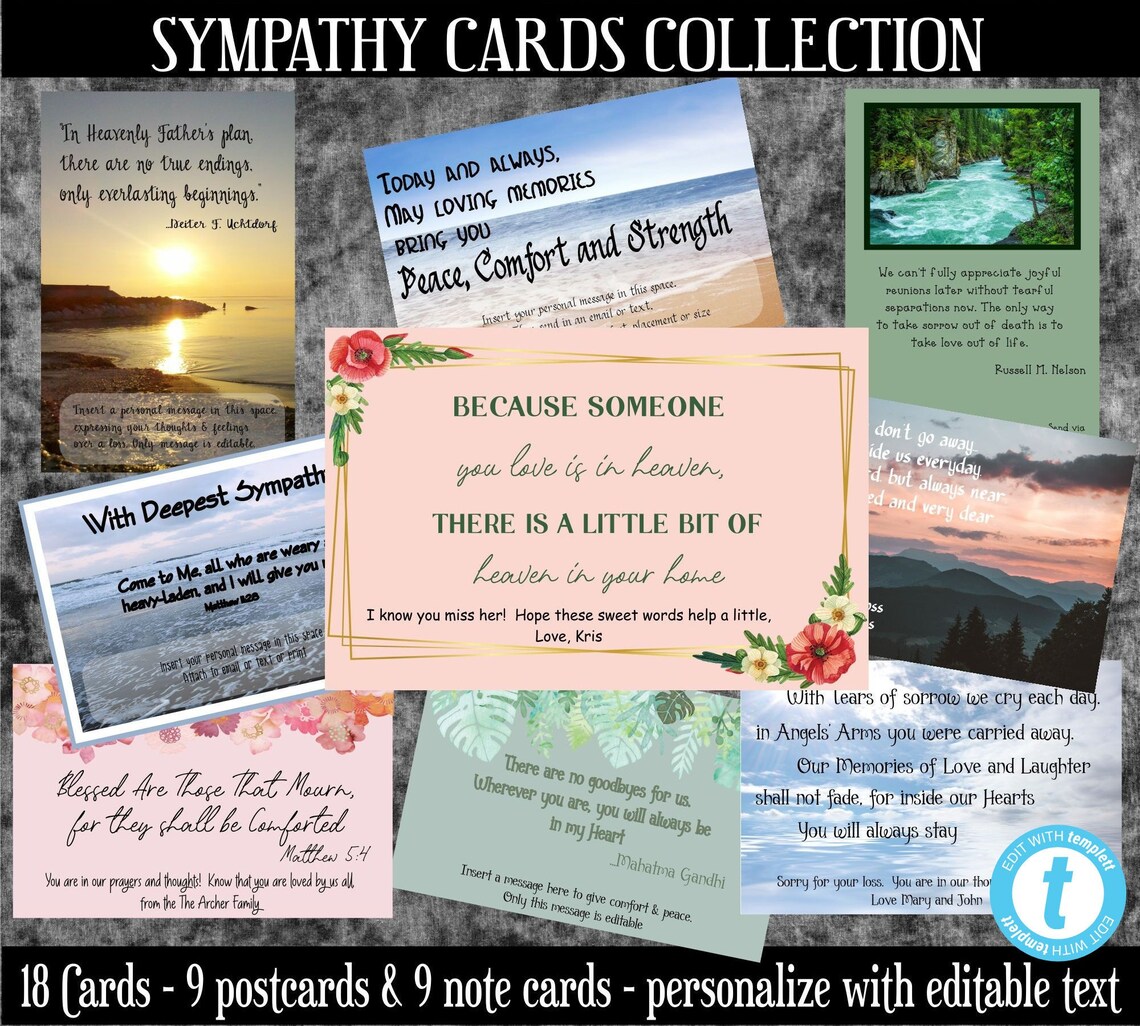 18 SYMPATHY CARD Templates-notecard & Postcard-text-email-send to ...