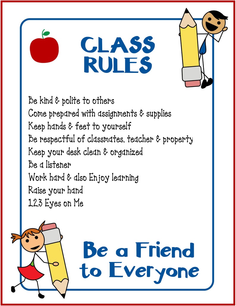Pencil Kids Classroom Rules List Template for Teachers-editable List to ...