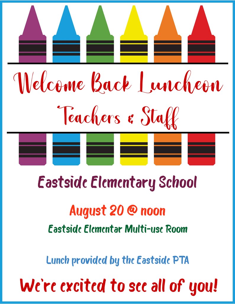 SCHOOL WELCOME BACK Luncheon Invitation & Flyer Template-any School ...