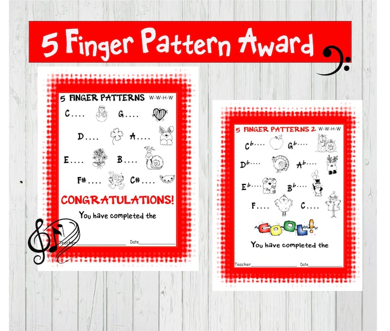 5 Finger Pattern Award for Music & Piano Students-editable - Etsy