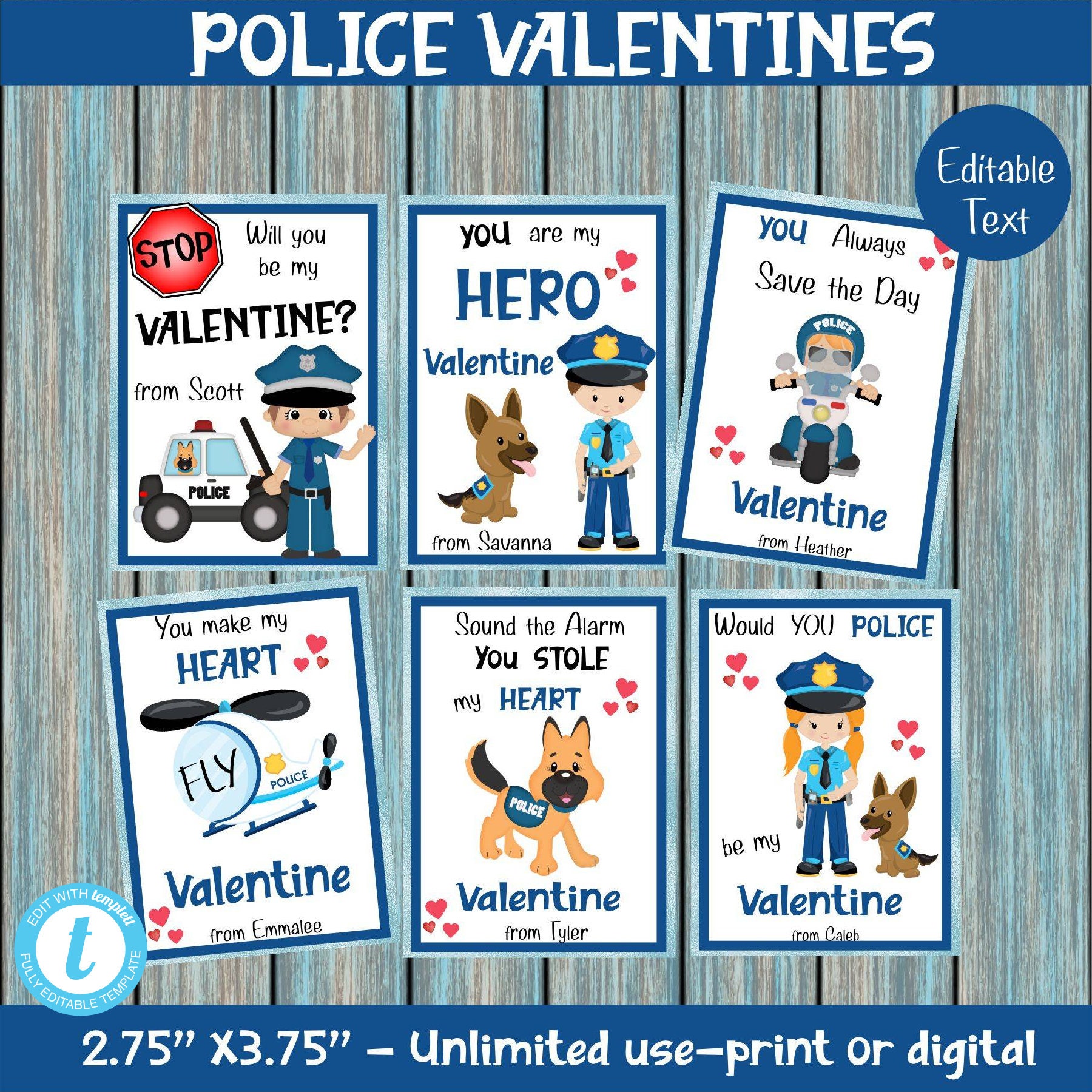 6 POLICE VALENTINE CARD Templates-policeman Valentine Card-valentine’s ...