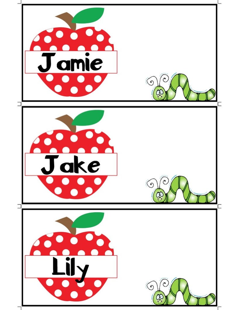 Apple Name Tag Template: Editable School Desk Labels (digital Download ...