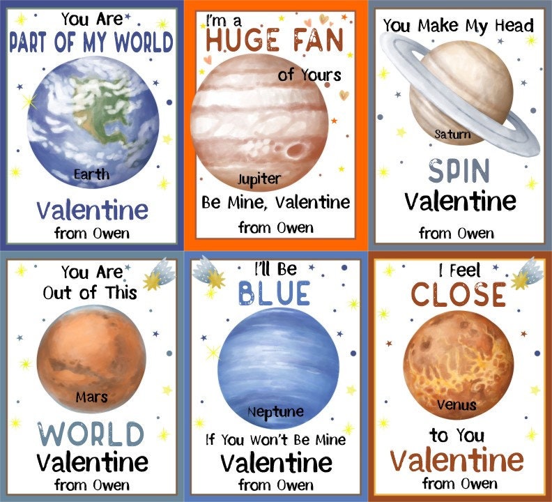SOLAR SYSTEM Valentines-colorful Planets With Color and White ...