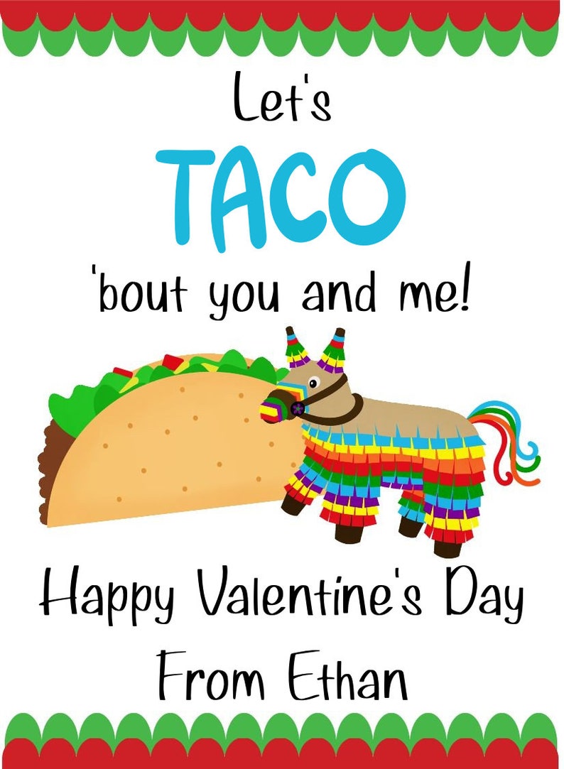 TACO VALENTINE CARDS Template-6 Different Designs-editable Text-2.75x3 ...