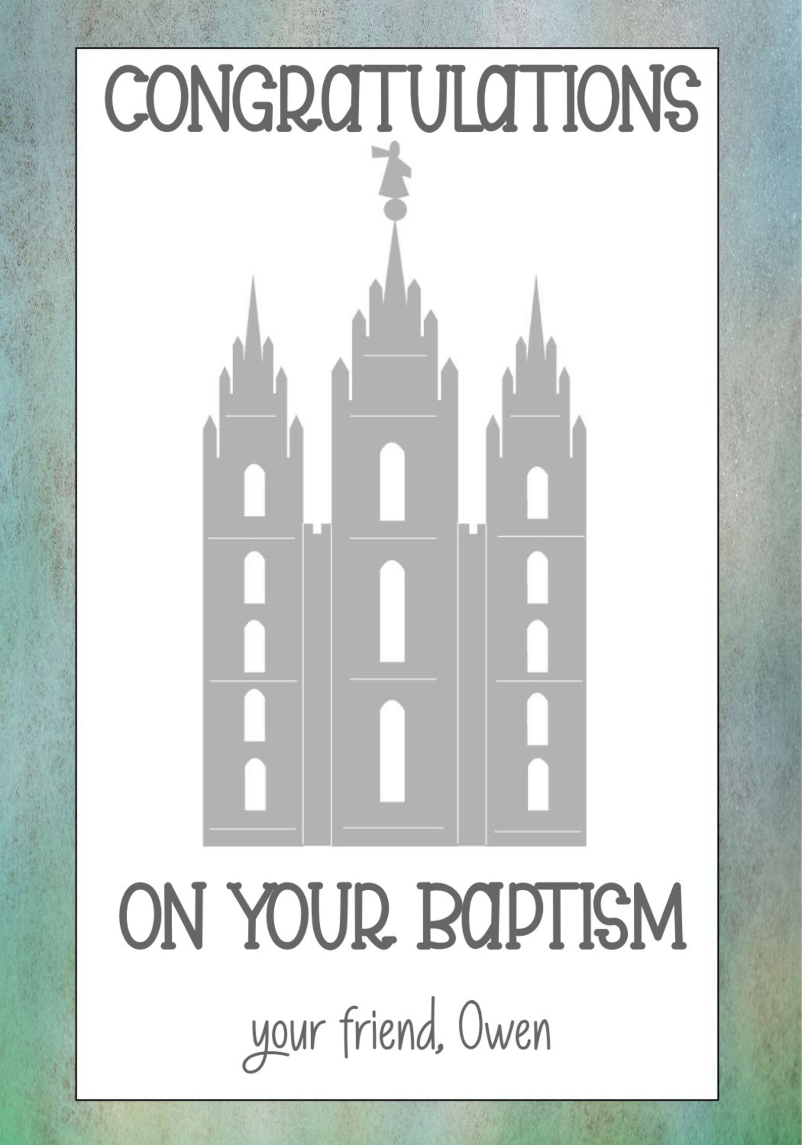 LDS Baptism Card Templates-grey Salt Lake Temple-watercolor Background ...