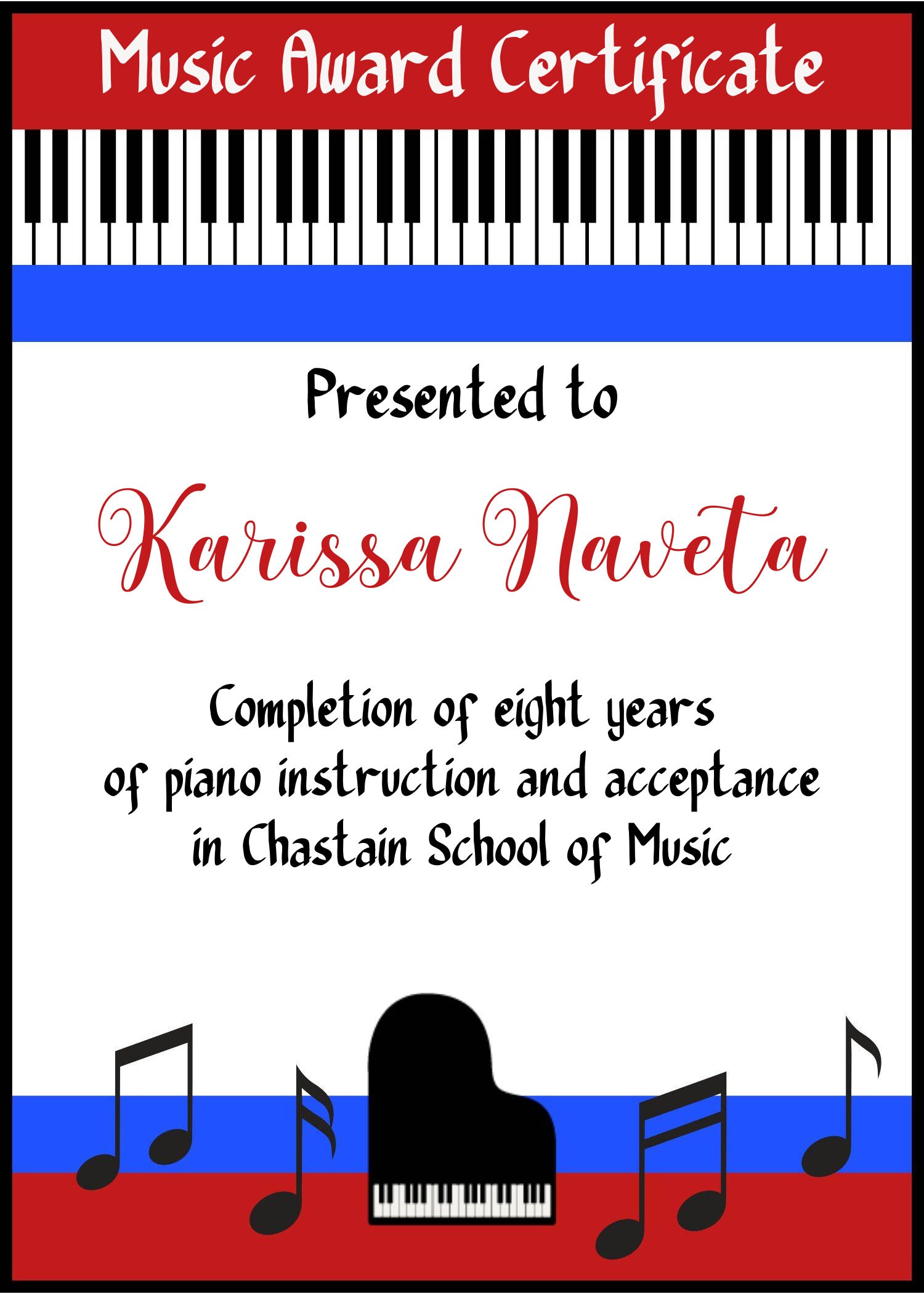 RED WHITE BLUE Music Award Certificates in 2 Sizes-editable Text ...