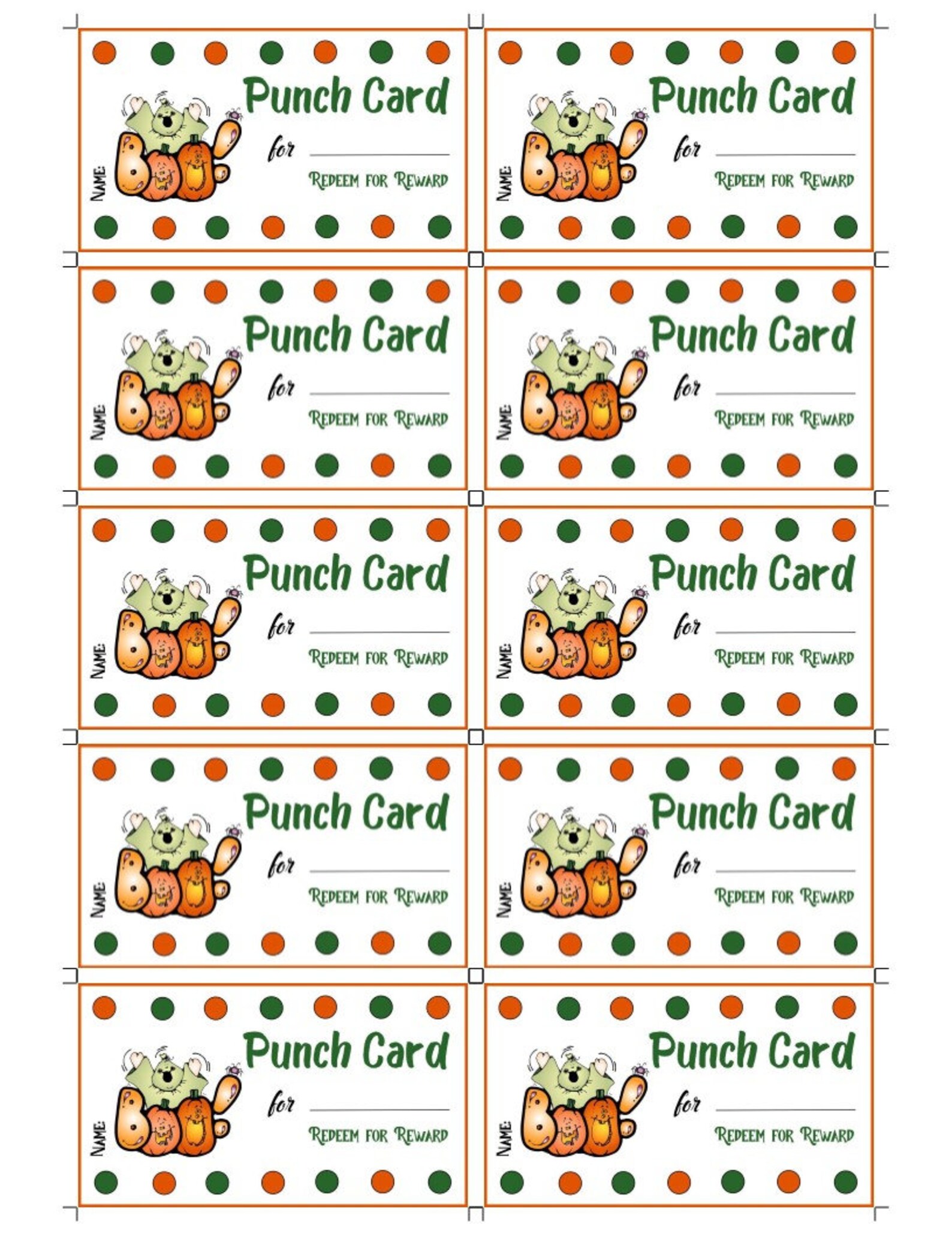 Holiday Punch Card Templates: July-december, School & Home (PDF) - Etsy