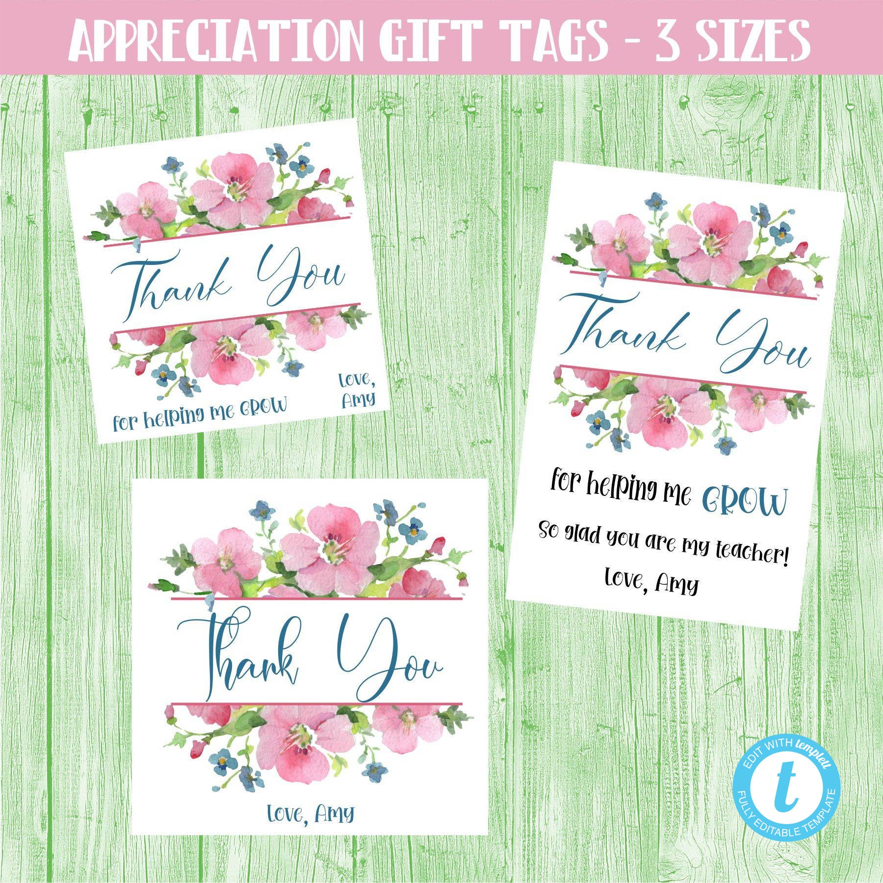 APPRECIATION GIFT TAG-3 Sizes-printable Templates-pink Posies-flower ...