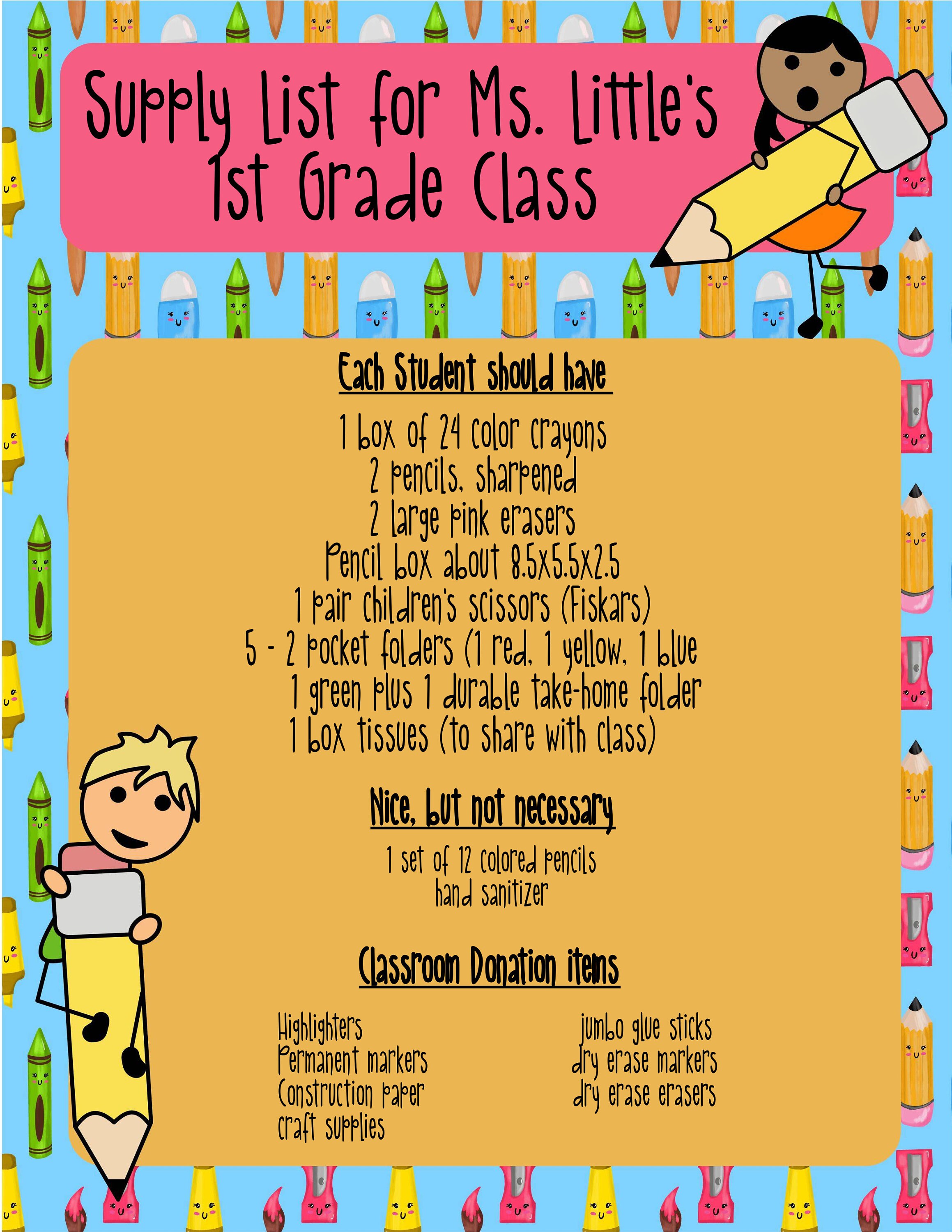 Classroom Supply List Template for Start of School Year-editable to ...