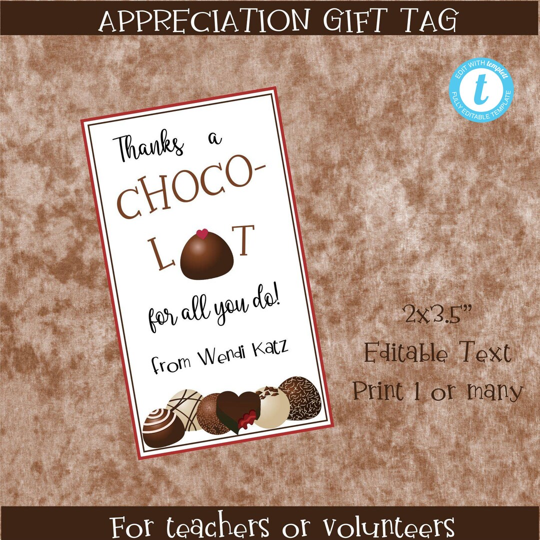 APPRECIATION GIFT Tag-fun Chocolate Tag teacher or Volunteer - Etsy