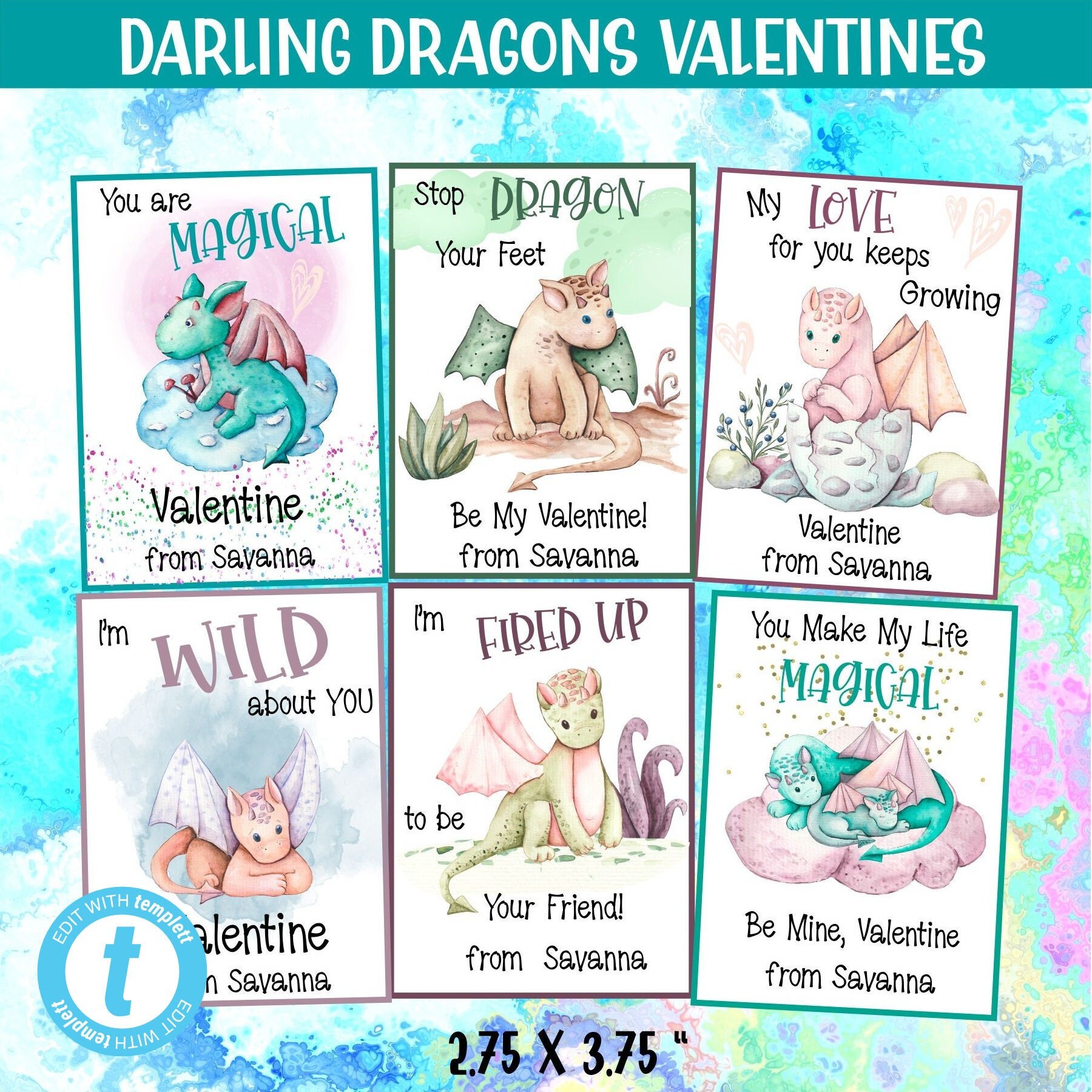 DARLING DRAGONS VALENTINE Templates-6 Cute Dragons to Choose From-fun ...