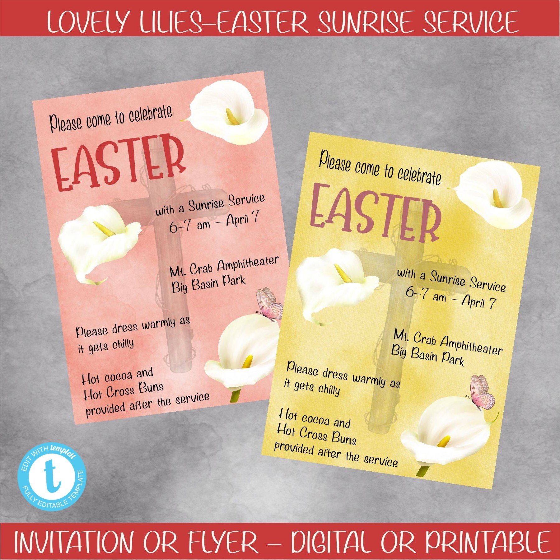 EASTER SUNRISE SERVICE Invitation or Flyer With Lovely Lilies - Etsy