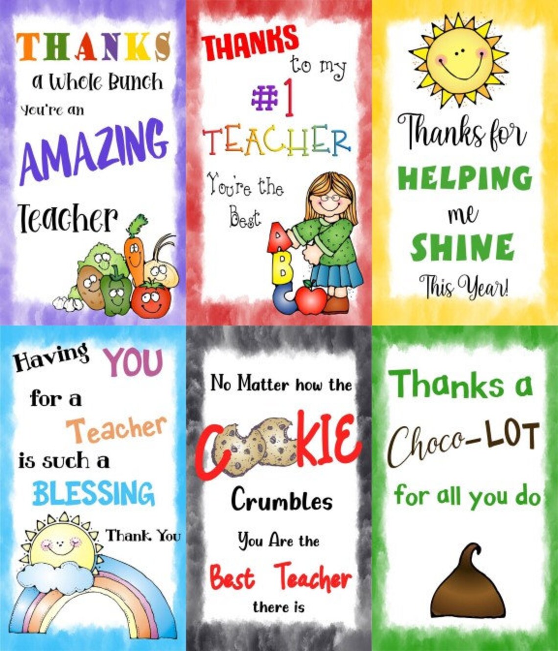 TEACHER APPRECIATION Gift Tags in 6 Pack-different Designs as Instant ...