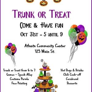 TRUNK OR TREAT Flyer Templates-2 Sizes-spooky Balloons-treat - Etsy