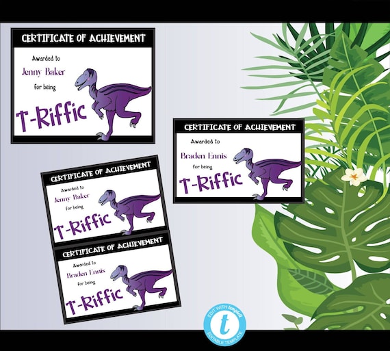 DINOSAUR Award Certificate Template-edit - Etsy