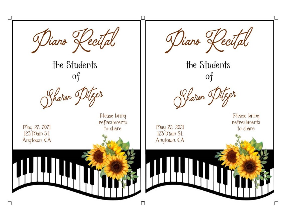 KEYBOARD SUNFLOWERS Recital Invitation With Editable - Etsy