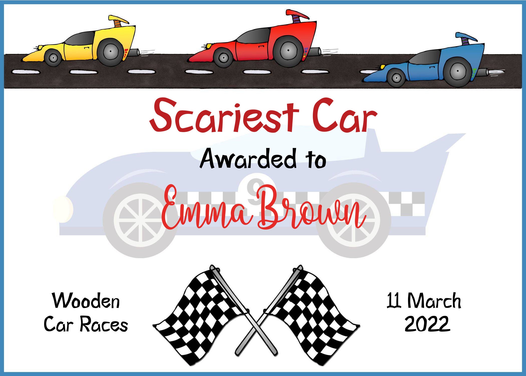 WOODEN CAR RACE Award Certificates-5 Different Designs-use All or One ...