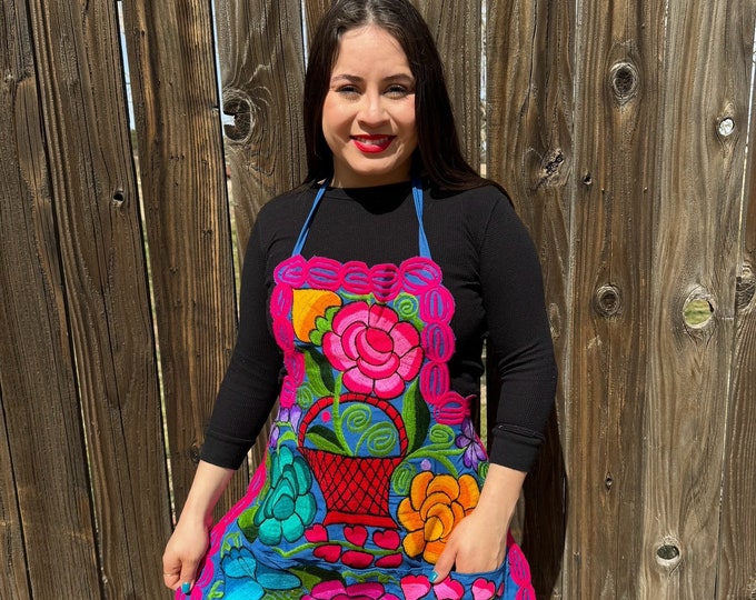 Mexican Kitchen Apron, Mexican Floral Embroidery, Mexican Cooking Apron ...