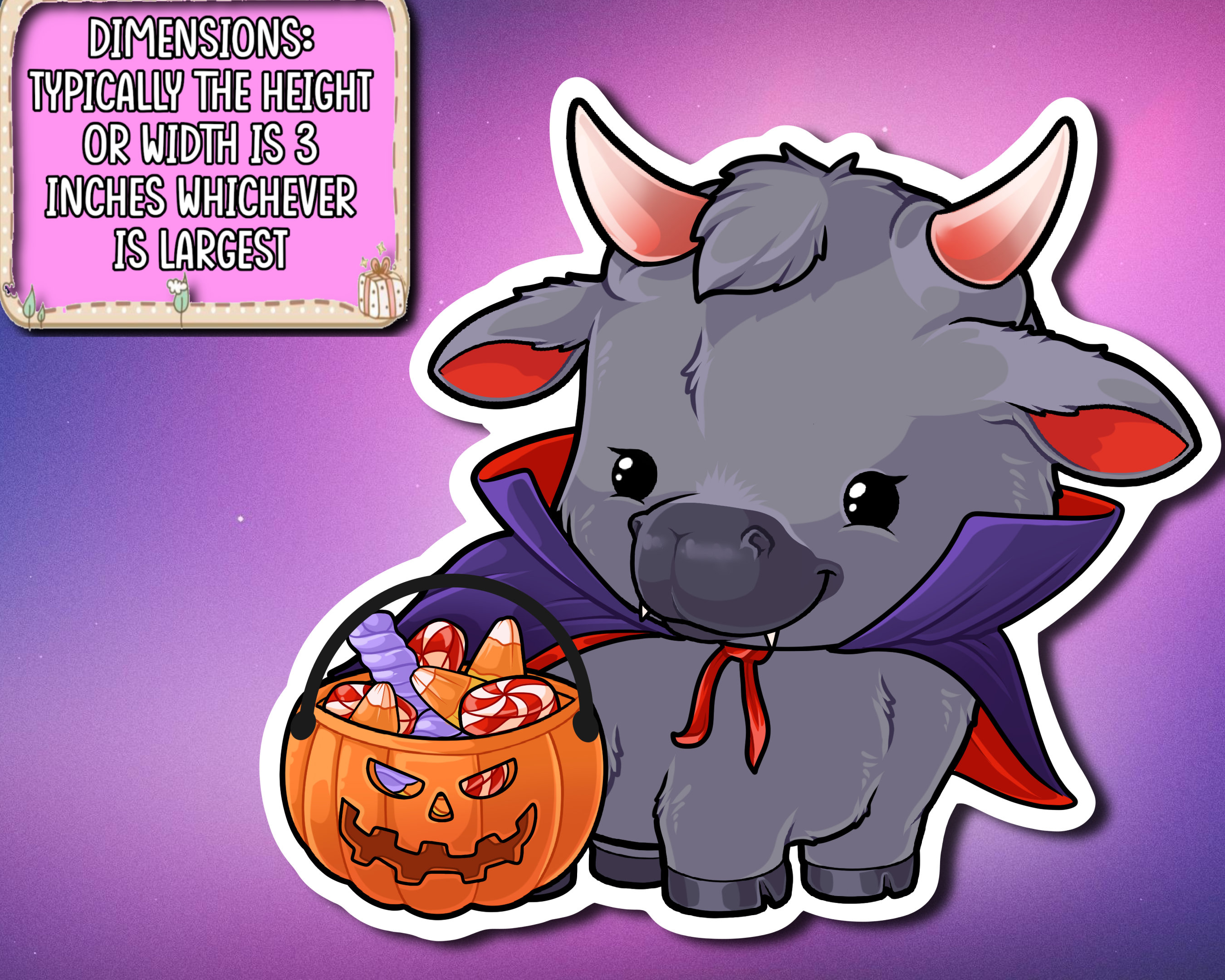 Cow- Dracula Sticker!- Adorable Gift Friend-for Laptop, Planner, Phone ...