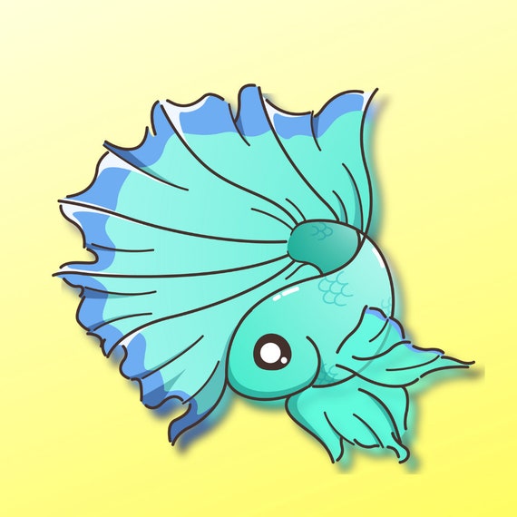 Super Kawaii Blue Betta Fish Adorable Kawaii Aquatic | Etsy