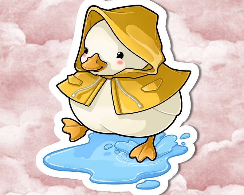 Rainy Days Duck Playing in Puddle W/ Raincoat Animal Sticker - Etsy