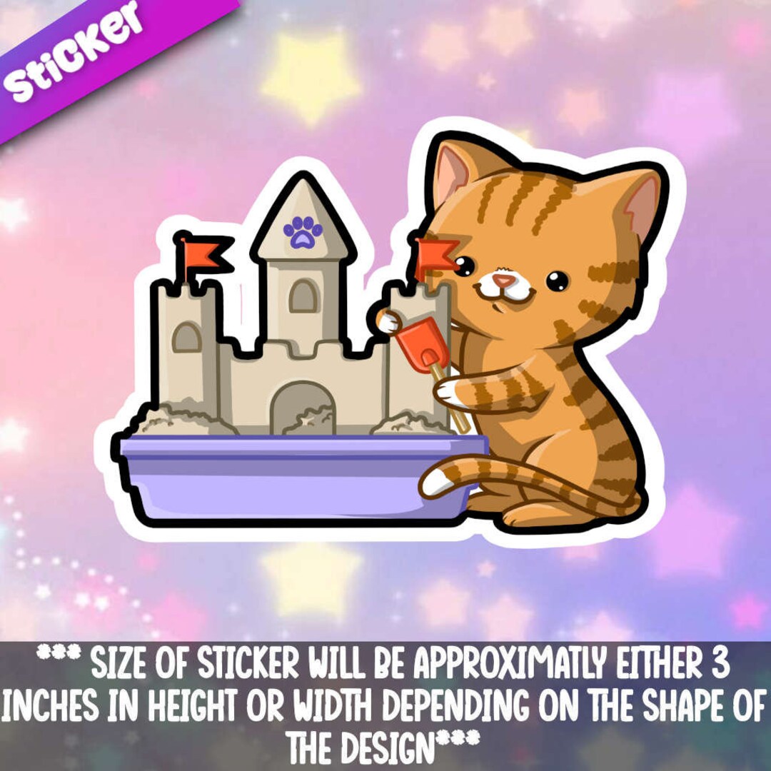 Cat- Litter Box Castle Sticker Super Adorable Kawaii Kitty Friend-for ...