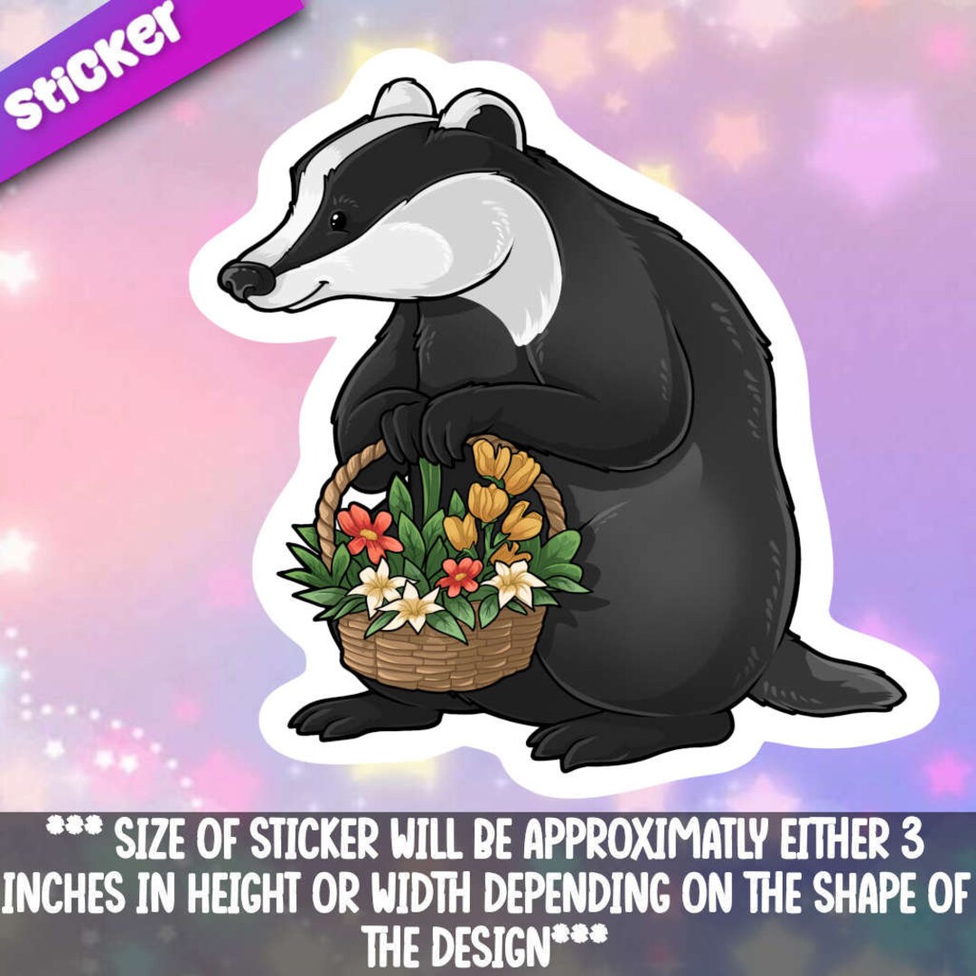 European Badger With Flowers Sticker Adorable Gift Friend-for Laptop ...