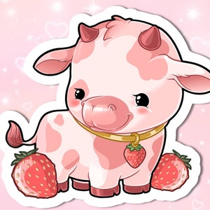 Strawberry Cow Animal Sticker Adorable Gift Friend-for - Etsy