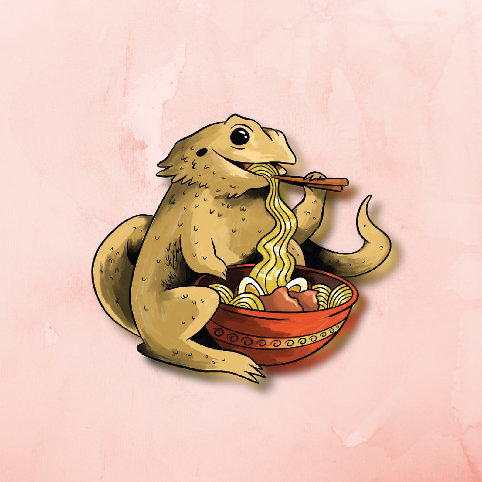 Super Kawaii Bearded Dragon Eating Ramen Noodles Adorable - Etsy