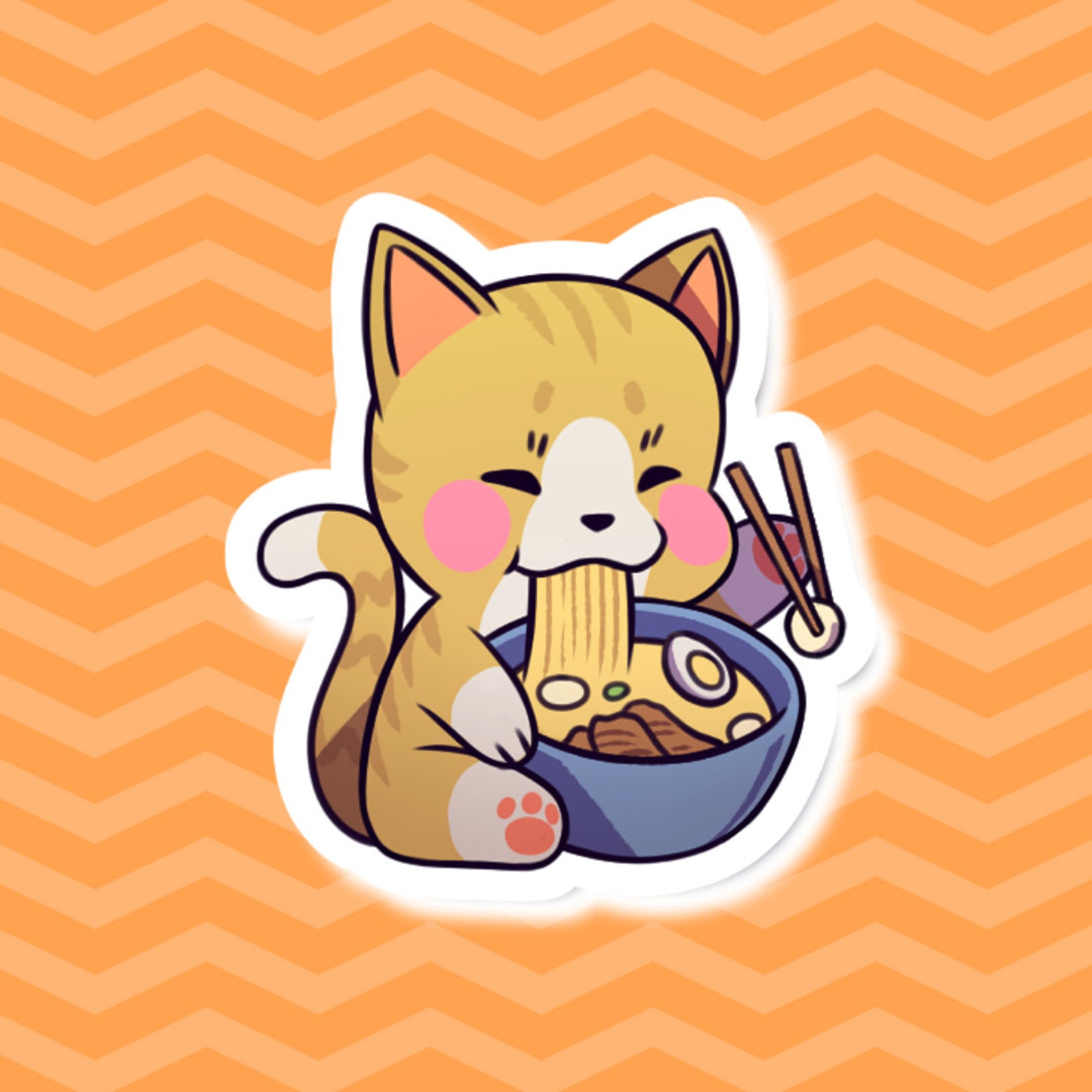 Super Kawaii Cat Eating Ramen Noodles Adorable Noodle Eating | Etsy