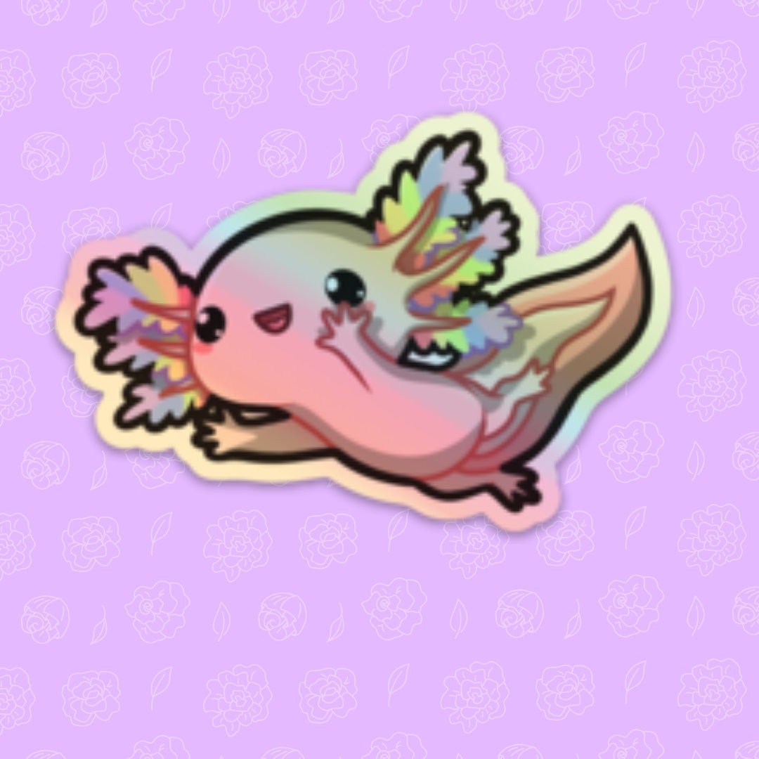 Holographic Rainbow Axolotl Adorable Kawaii Amphibian Friend-for Laptop ...