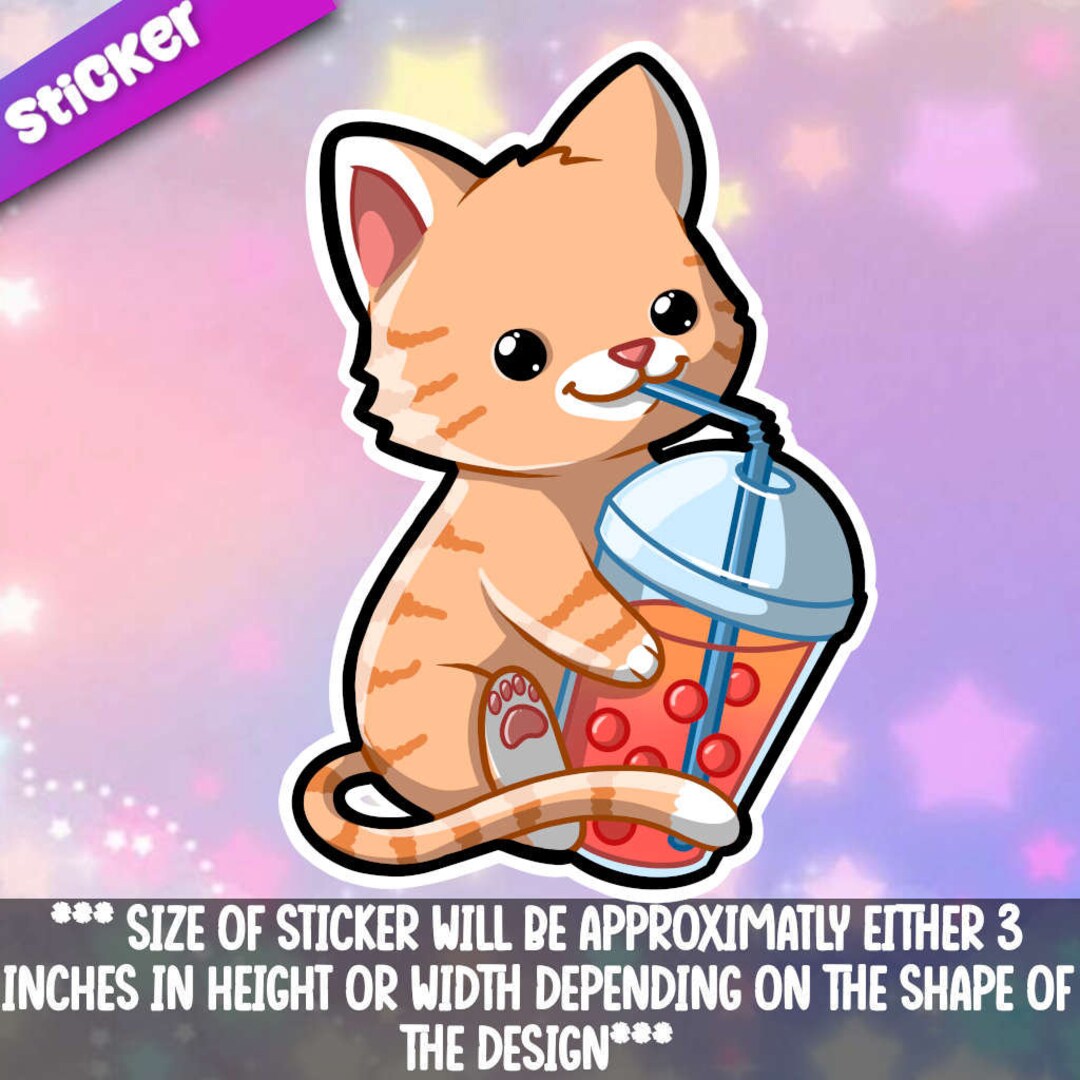 Cat Drinking Boba Sticker-for Laptop, Planner, Phone Case, Journal + by ...