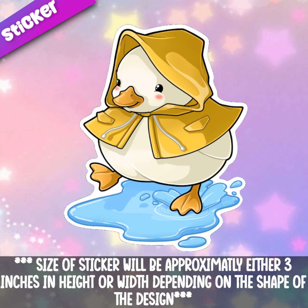 Rainy Days Duck Playing in Puddle W/ Raincoat Animal Sticker!- Adorable ...