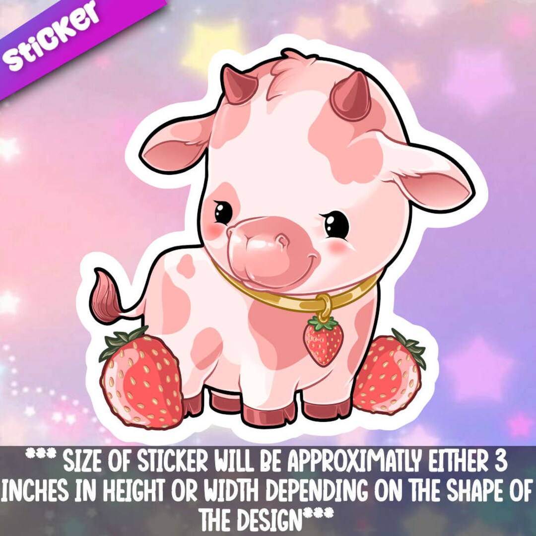 Cow- Strawberry Sticker- Adorable Gift Friend-for Laptop, Planner ...