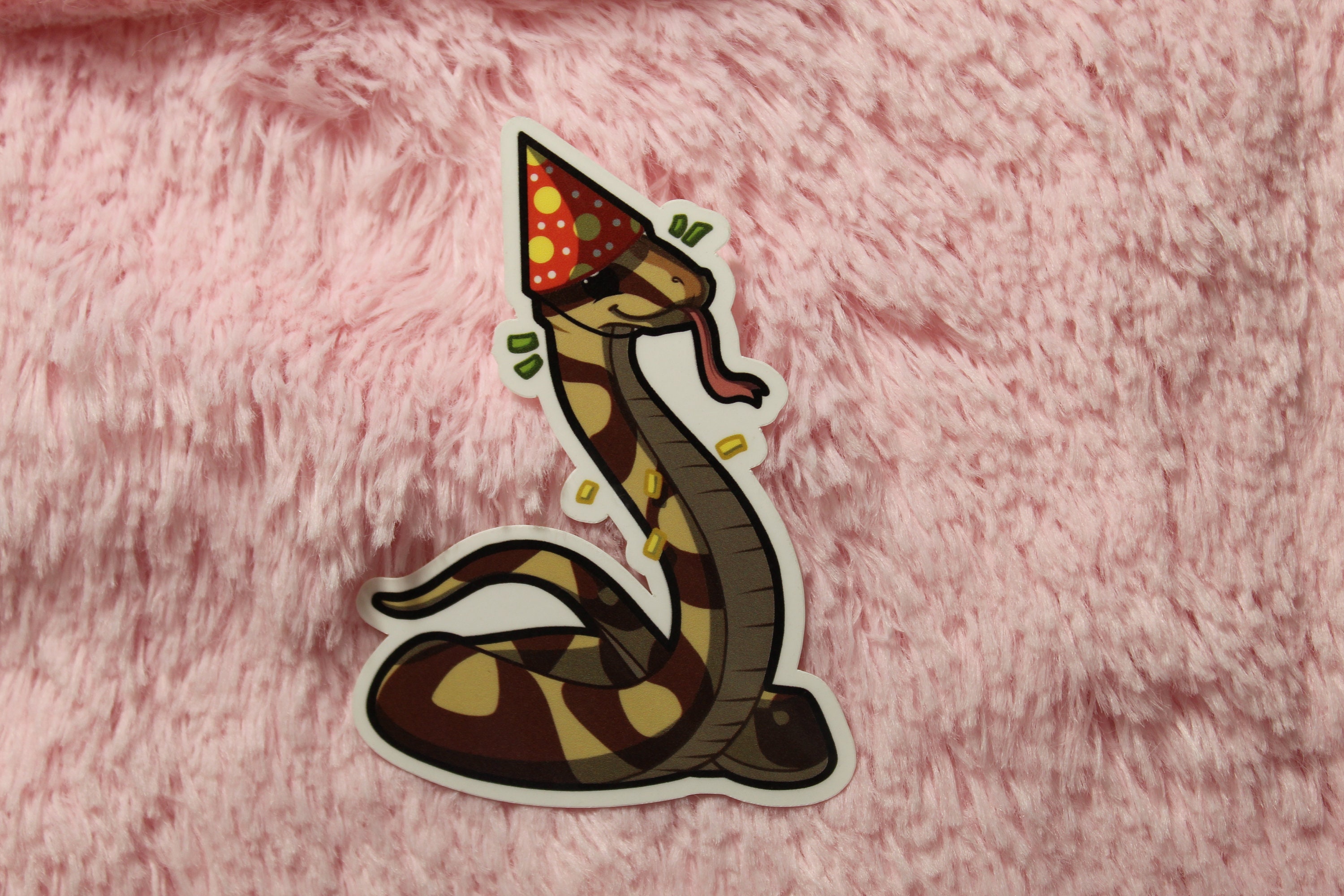 Super Kawaii ball python wear a birthday party hat sticker | Etsy