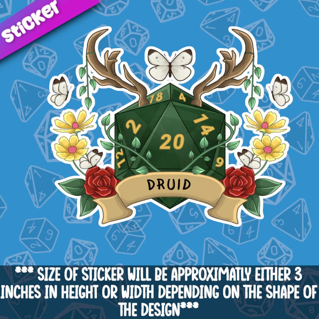 Druid Class Dice Sticker- Beautiful D20 Dnd Themed Dice for Role ...