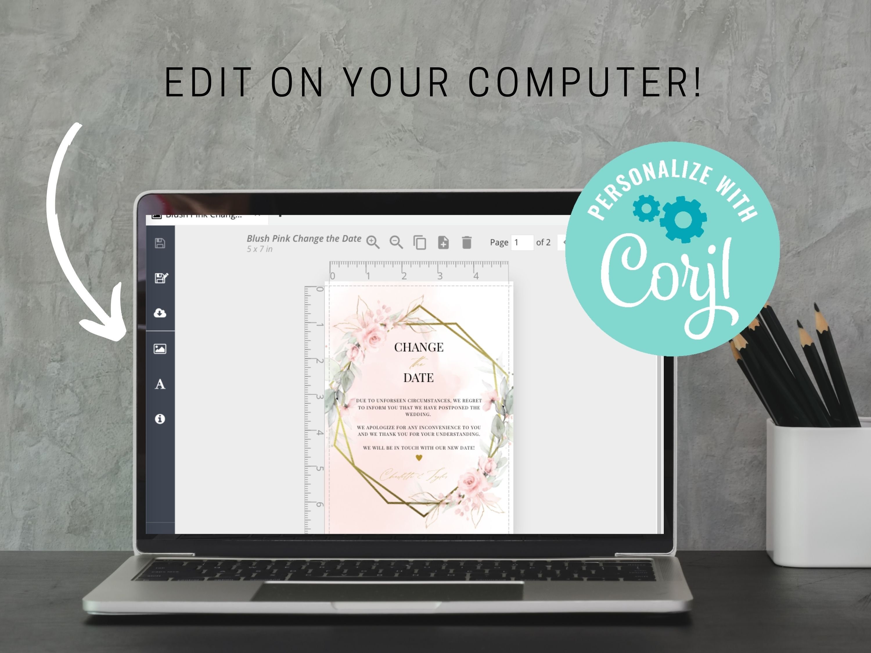 Blush Pink Floral Change the Date Template, Change of Plans, Wedding ...