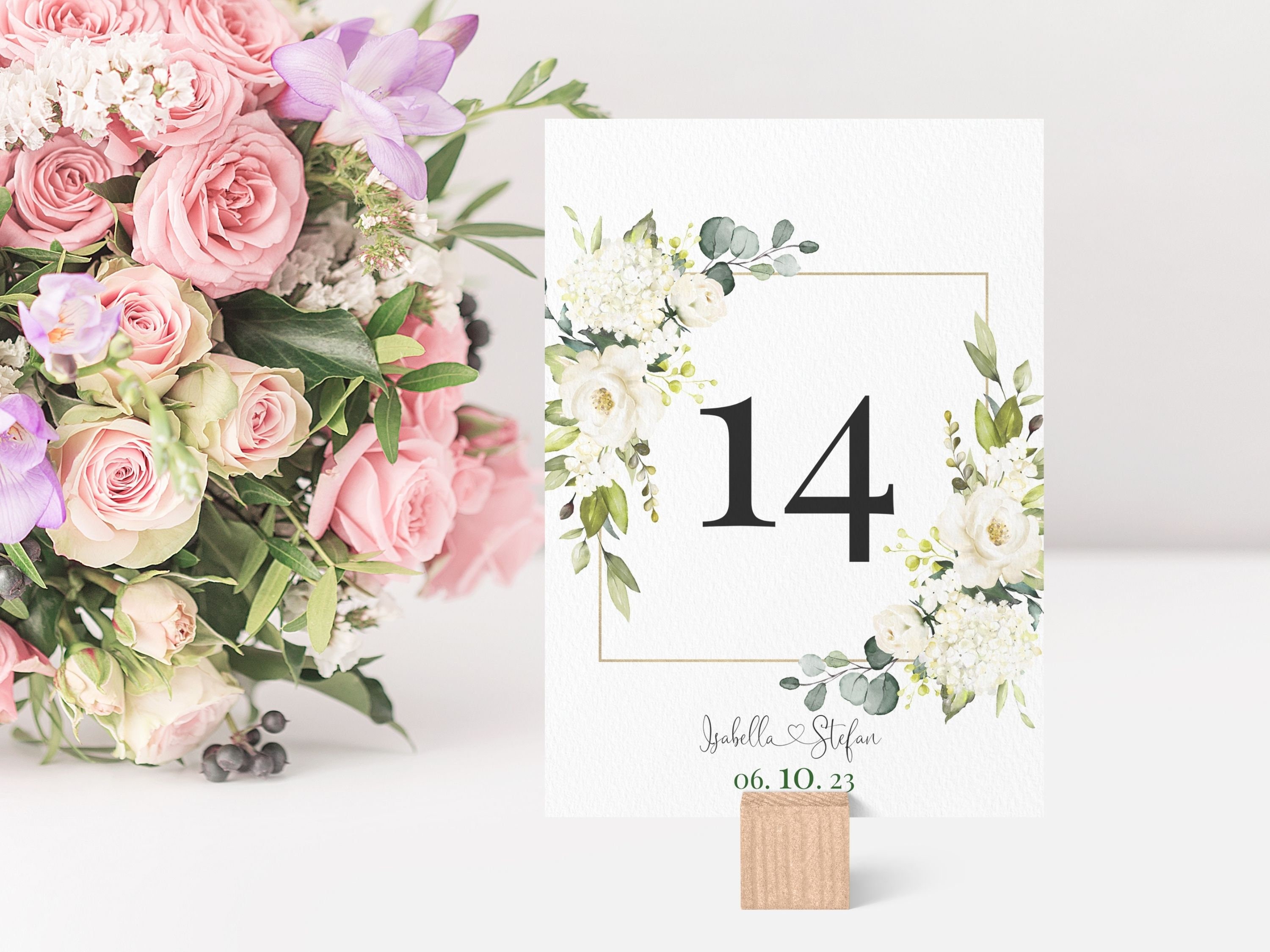 White Roses Wedding Table Numbers Template Table Numbers | Etsy