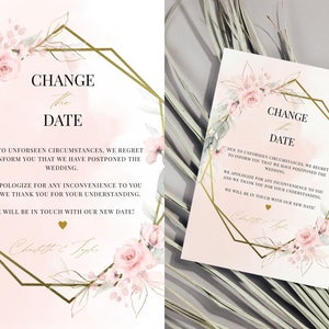 Blush Pink Floral Change the Date Template, Change of Plans, Wedding ...