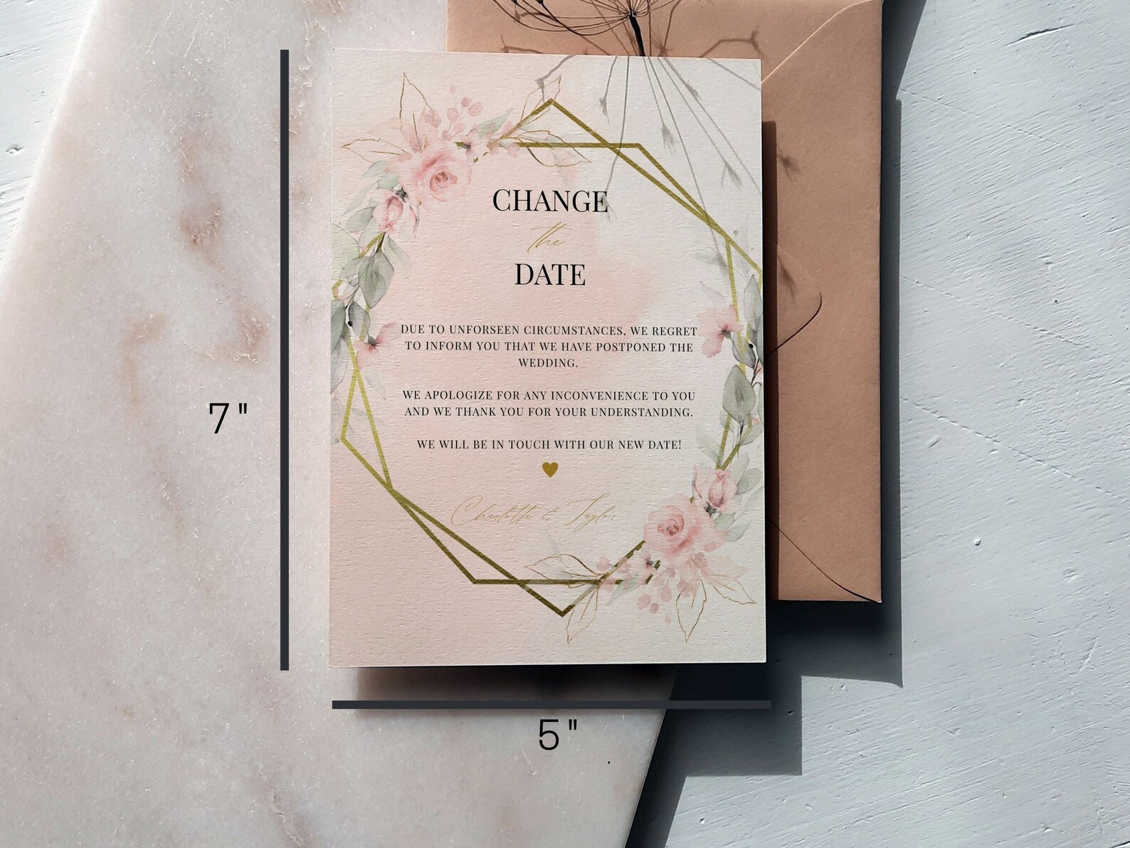 Blush Pink Floral Change the Date Template, Change of Plans, Wedding ...