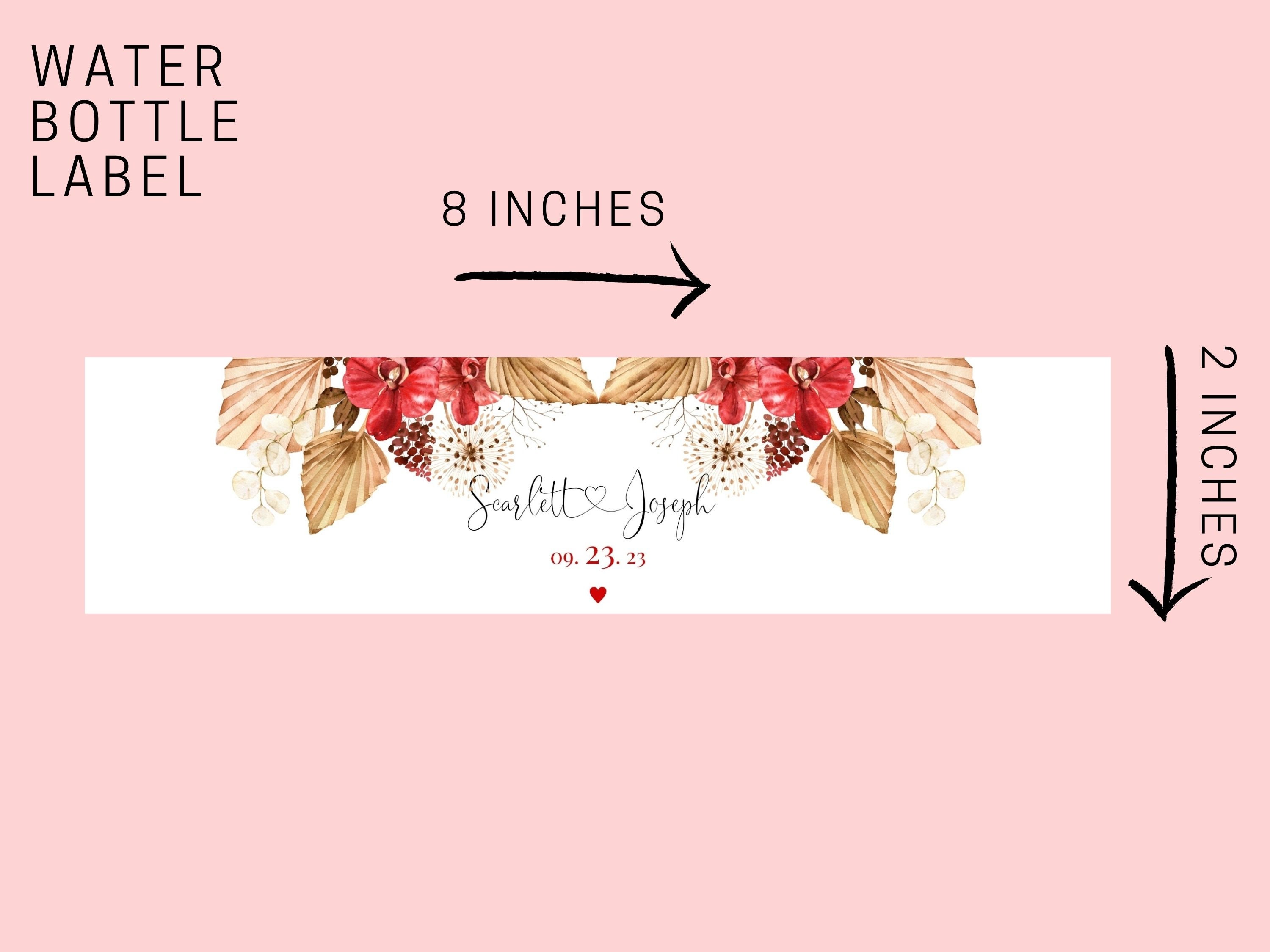 Red Floral Water Bottle Label Template, Water Bottle Label for Bridal ...