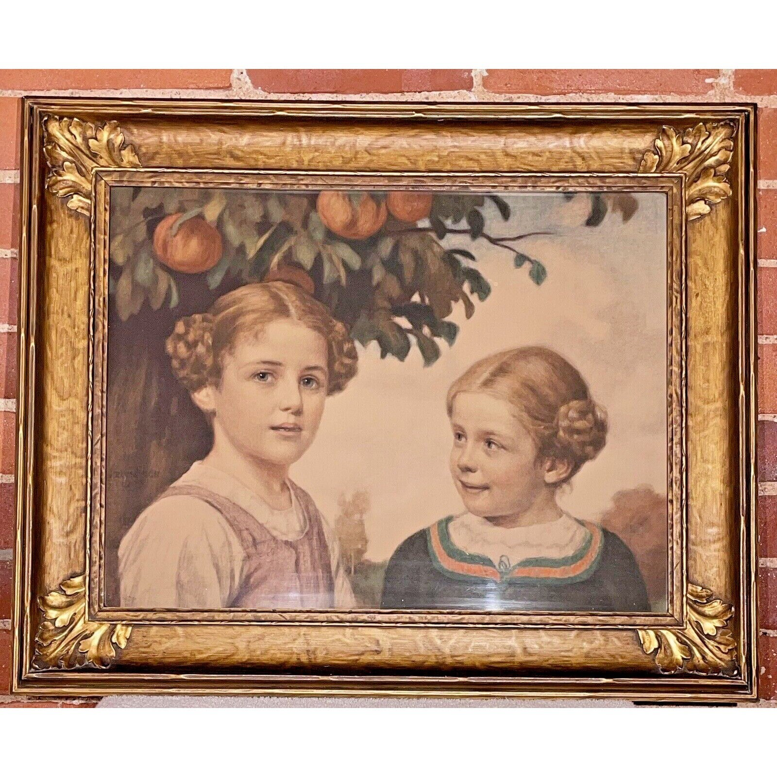 Antique German Colored Lithograph Girls Hand Carved Gold Frame - Etsy