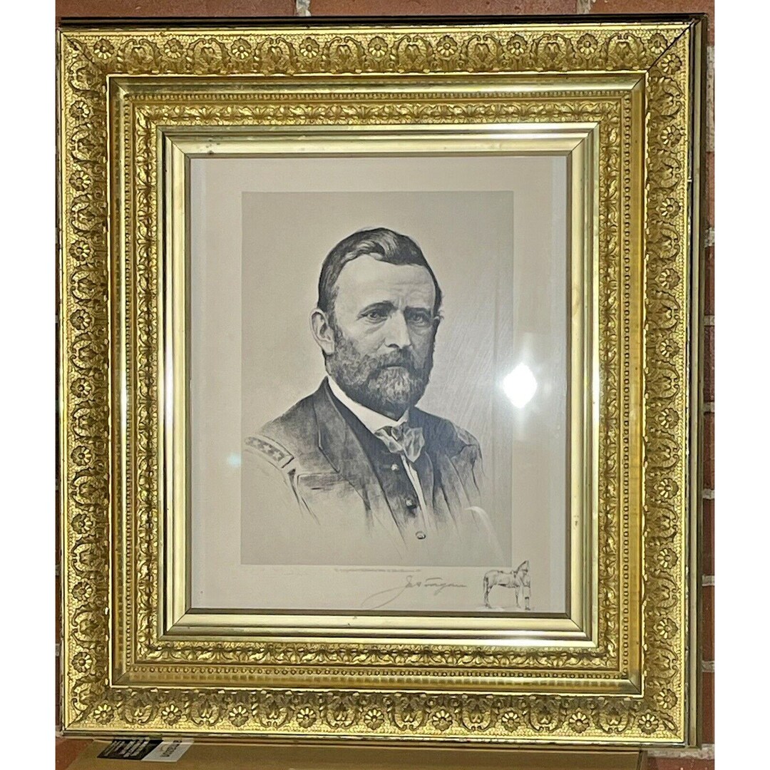 Antique 19th Century Ulysses S. Grant Steel Engraving Remarque Portrait ...