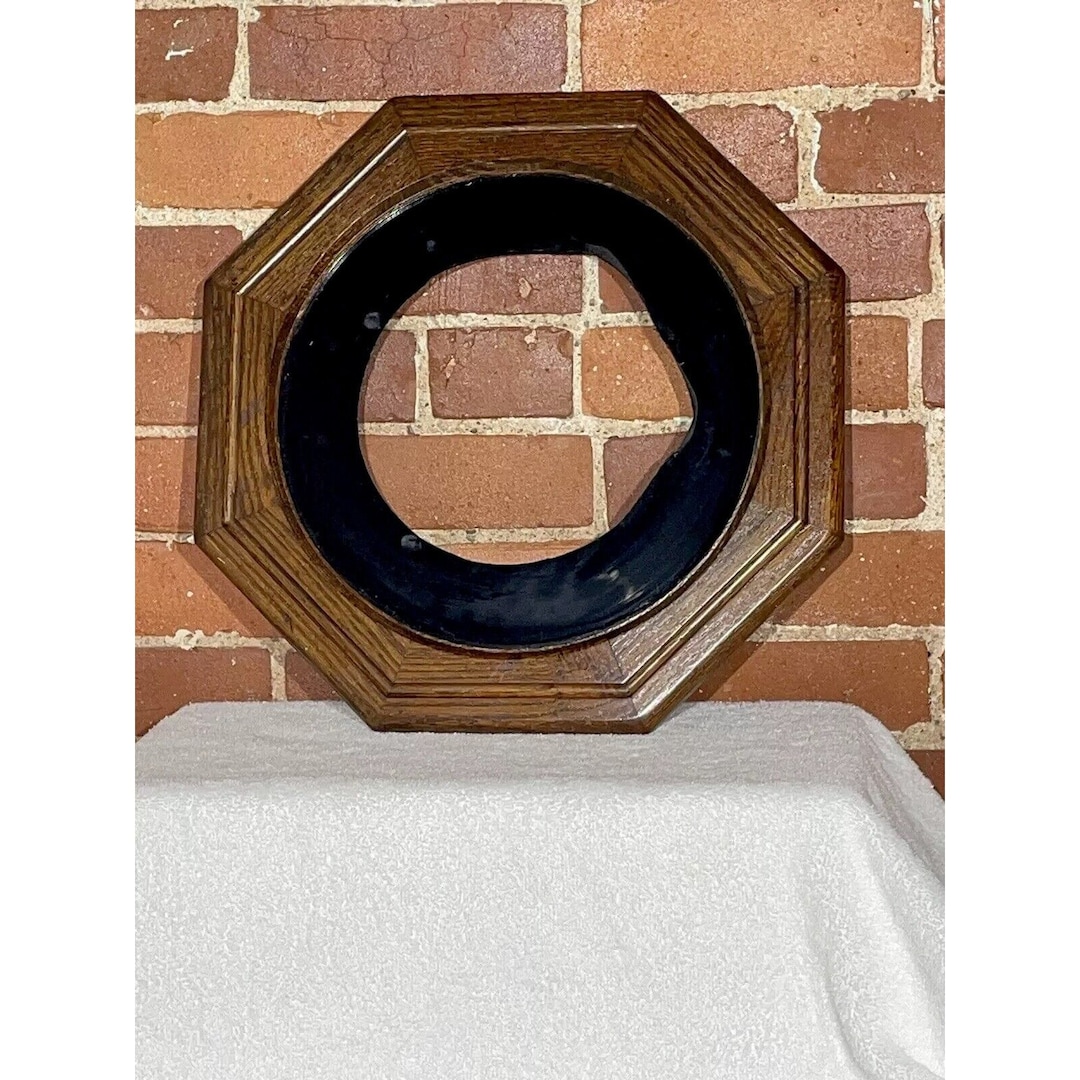 Vintage Octagonal Oak Collector Plate Frame Black Velvet and Glass 16 ...