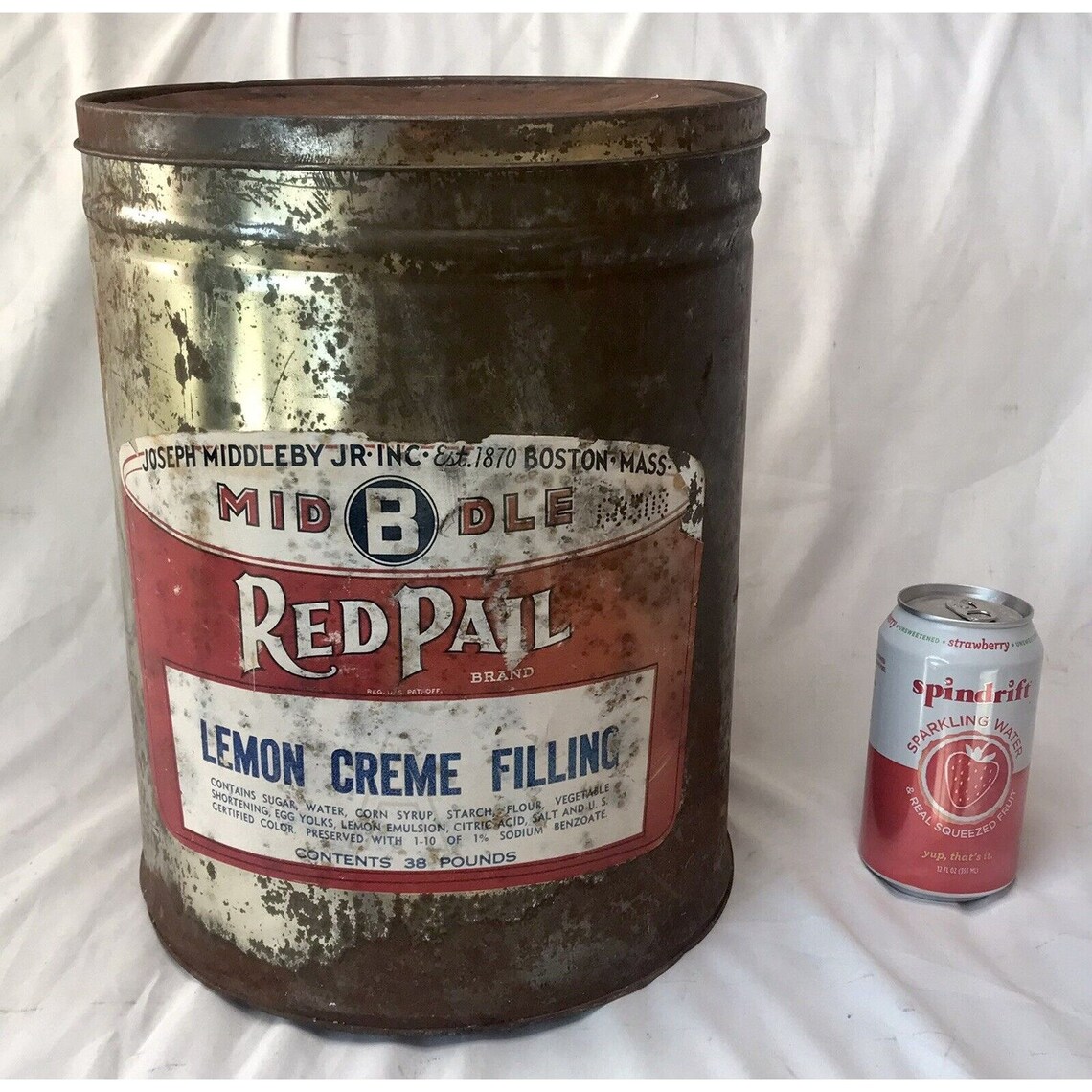 Vintage Advertising Red Pail Brand Tin Bucket Lemon Creme Flavor Pie ...