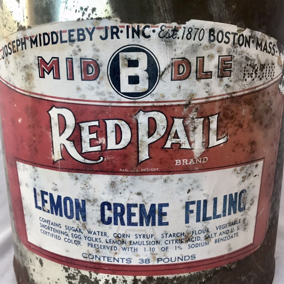 Vintage Advertising Red Pail Brand Tin Bucket Lemon Creme Flavor Pie ...