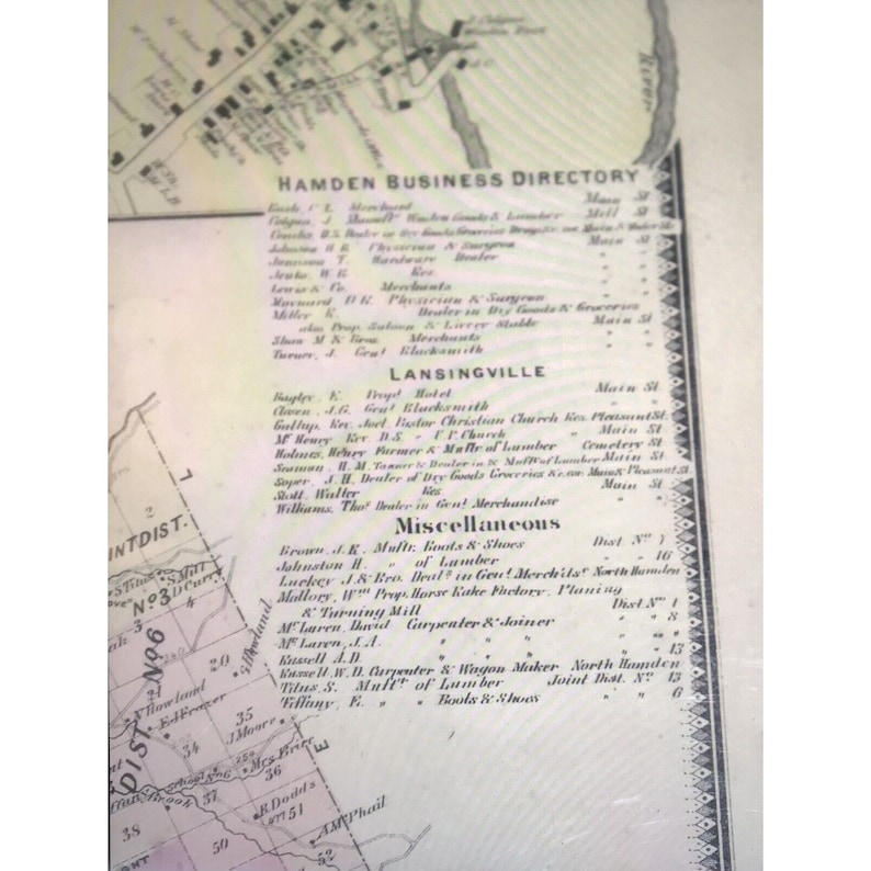 Antique 1869 Map of Hamden New York Hand Colored Engraving Map on ...