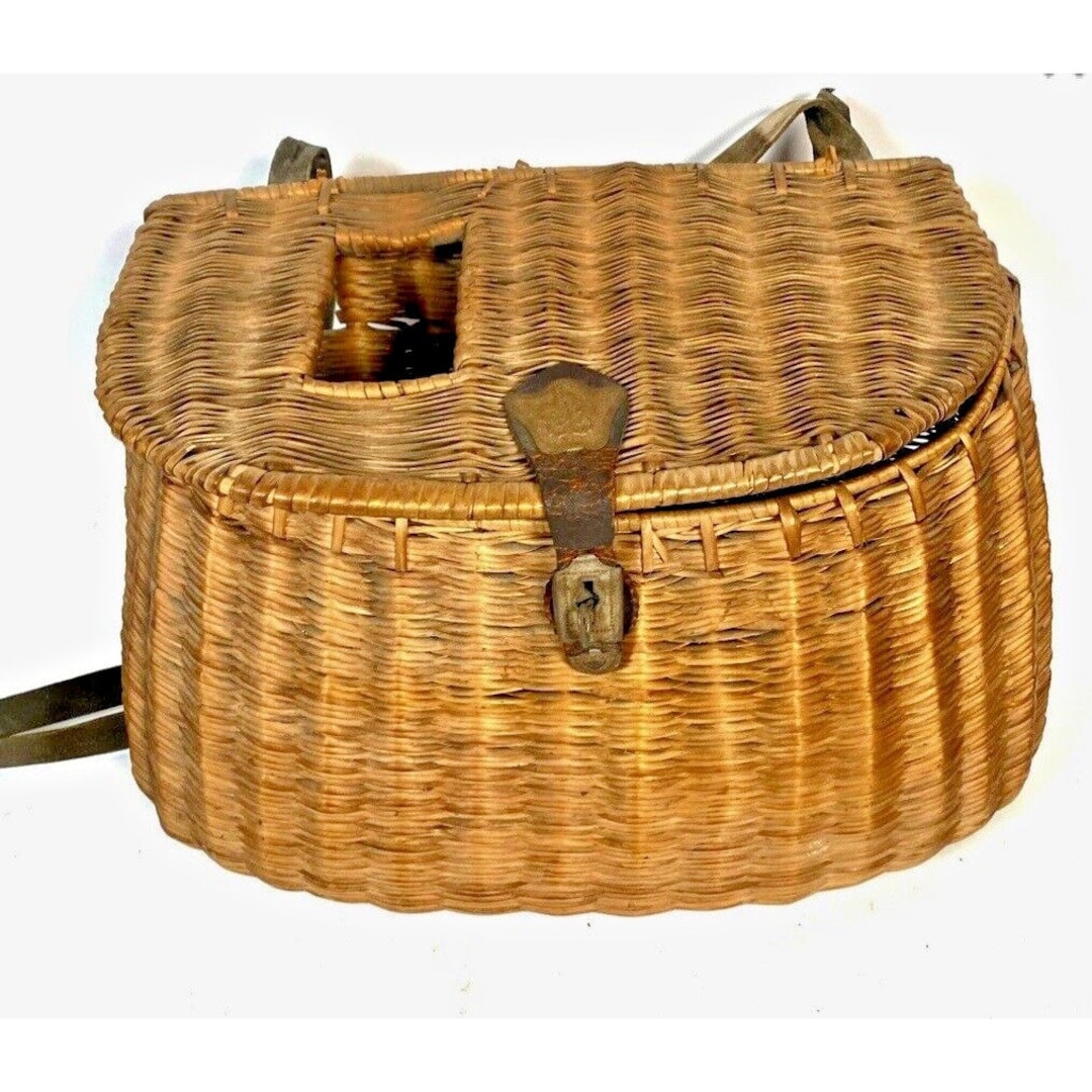 Adirondack Trout Fish Fly Fishing Creel Wicker Basket Metal Leather ...