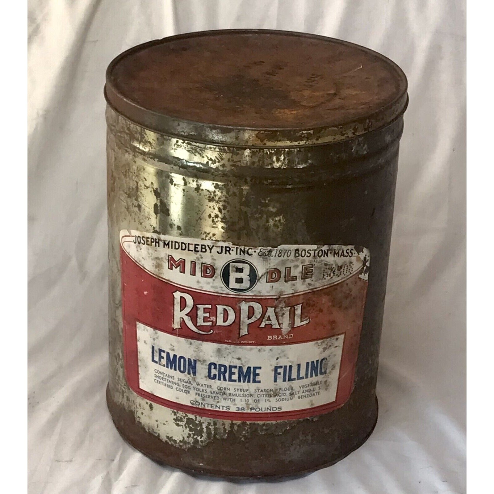 Vintage Advertising Red Pail Brand Tin Bucket Lemon Creme Flavor Pie ...